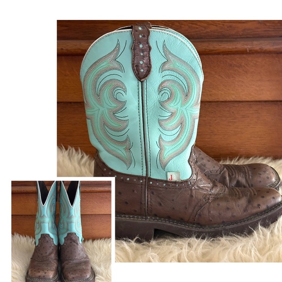 Justin Boots | Shoes | Justin Gypsy Ostrich Turquoise And Brown Leather ...